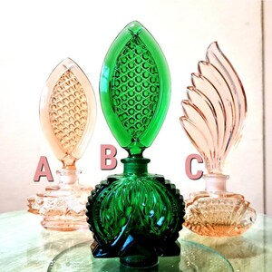 Art Deco Perfume Bottle Green Glass With Swirl Feather Fan Stopper ...