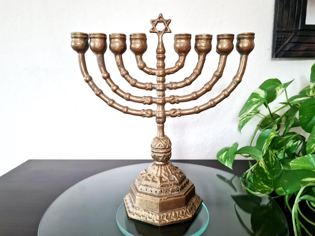 Vintage Gold Brass Menorah Candelabra With Jewish Star 8 Branch, Height ...