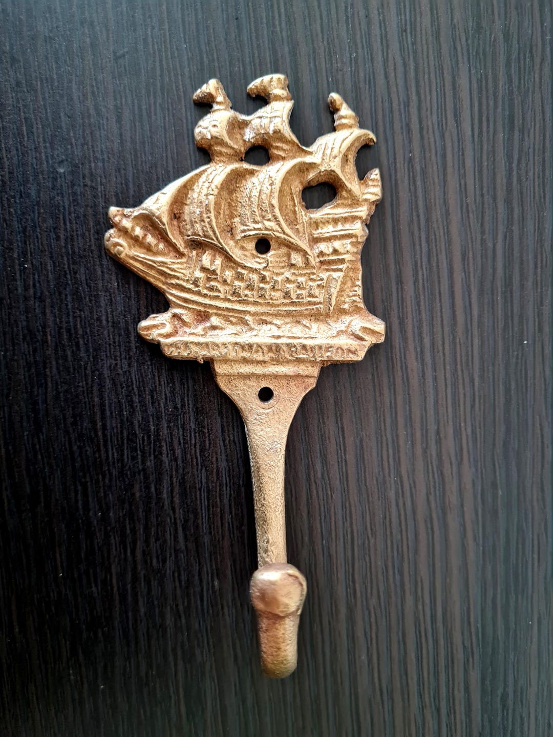 Antique Brass Ship Hook, Nautical Design Wall Coat Hook or Key Holder ...