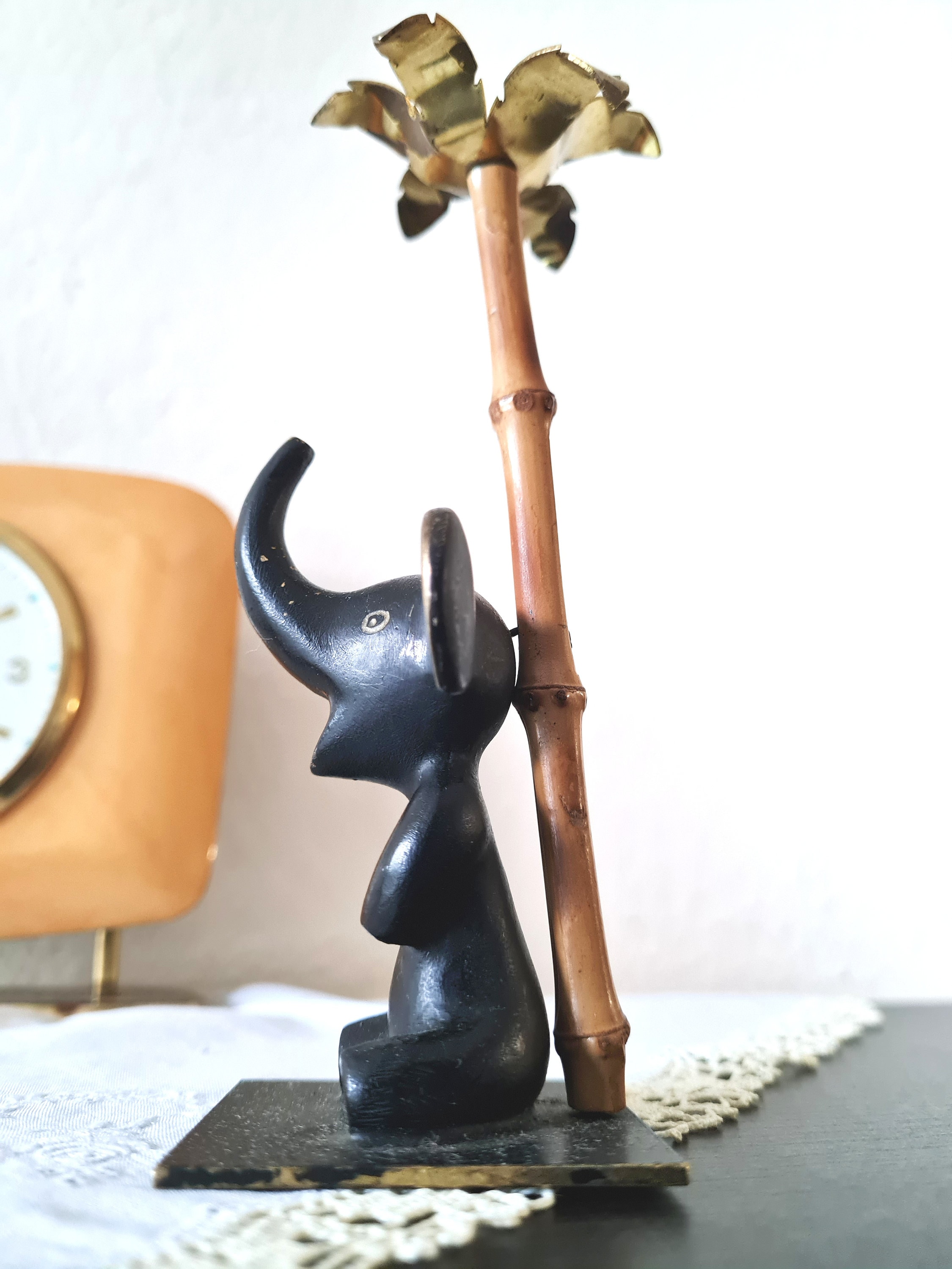 Mid Century Modern Elephant Figurine With Palm Tree Austrian Bronze ...