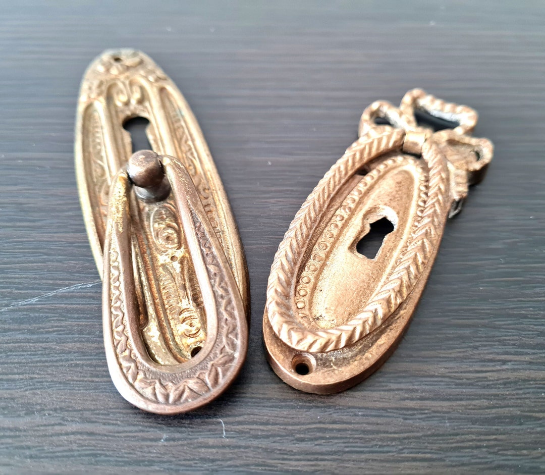 Victorian Cabinet Keyhole Cover With Drawer Pull Handle, Brass Key Hole ...