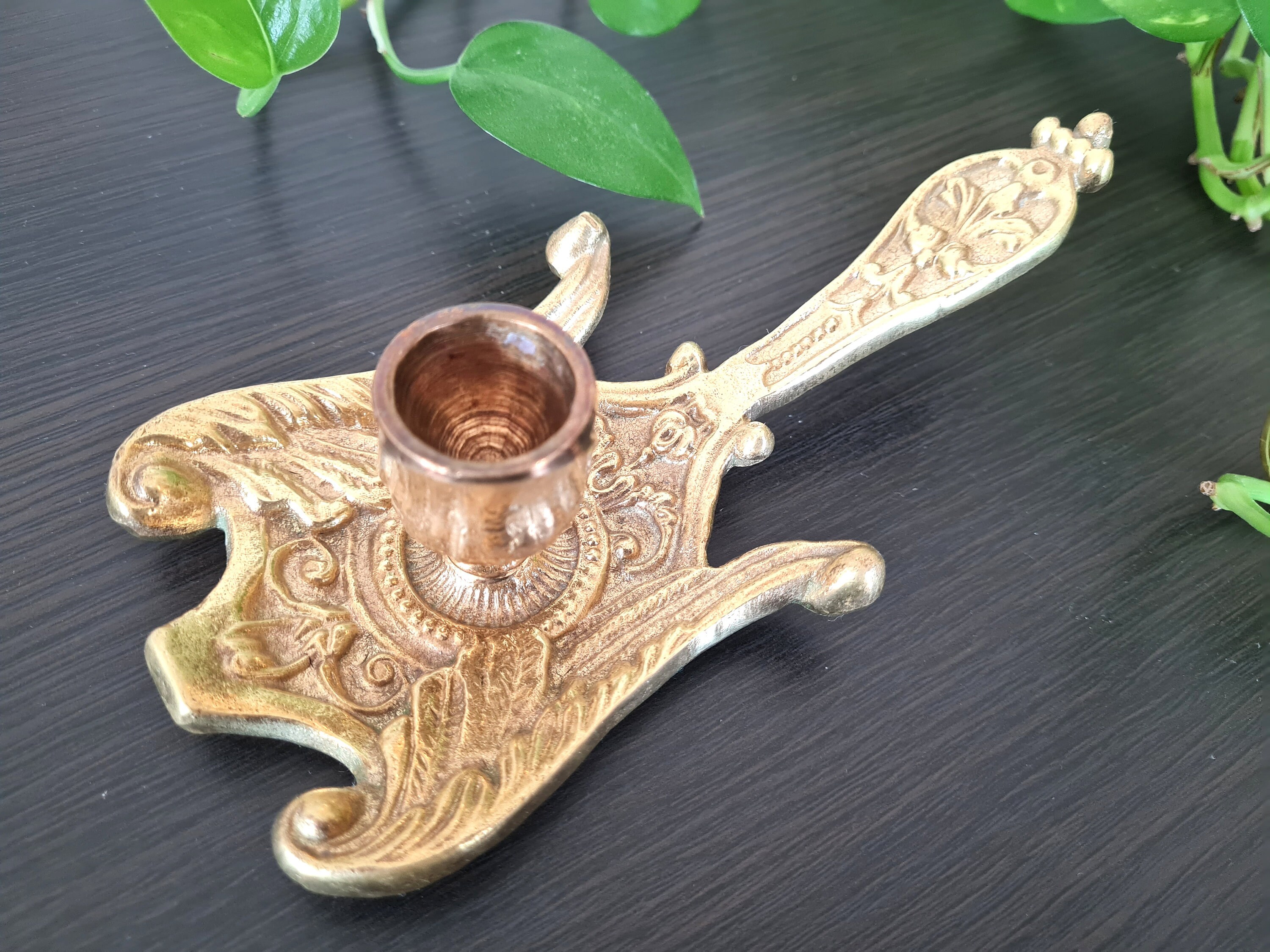 Art Deco Ornate Brass Candle Holder, Vintage Bird Phoenix Chamberstick ...