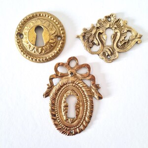 Antique French Brass Key Hole Plate, Peep Hole Cover, Ornate Gold ...