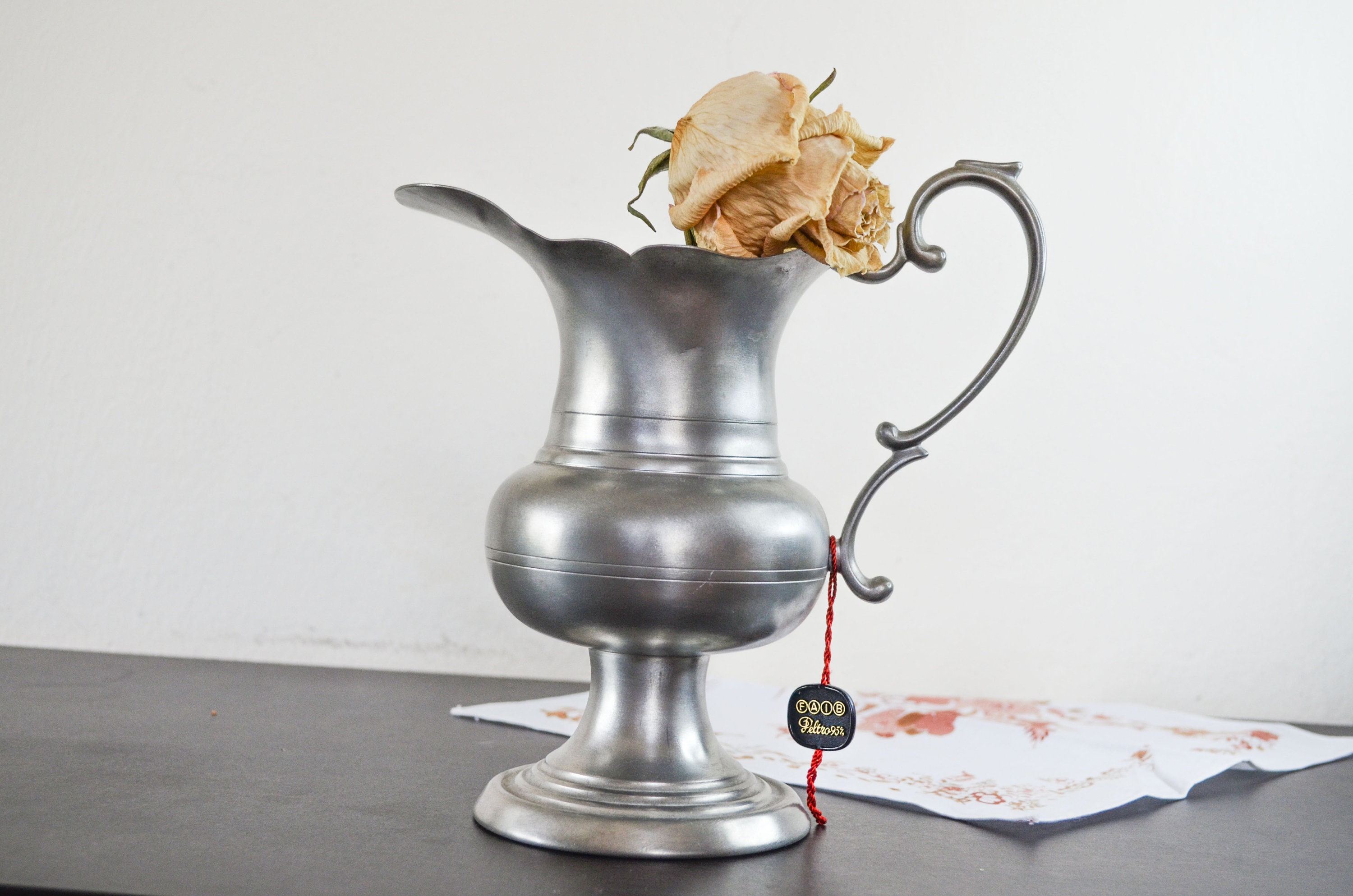 Italy Pewter Vase Pitcher Art Nouveau, Wine Jug or Water Carafe ...