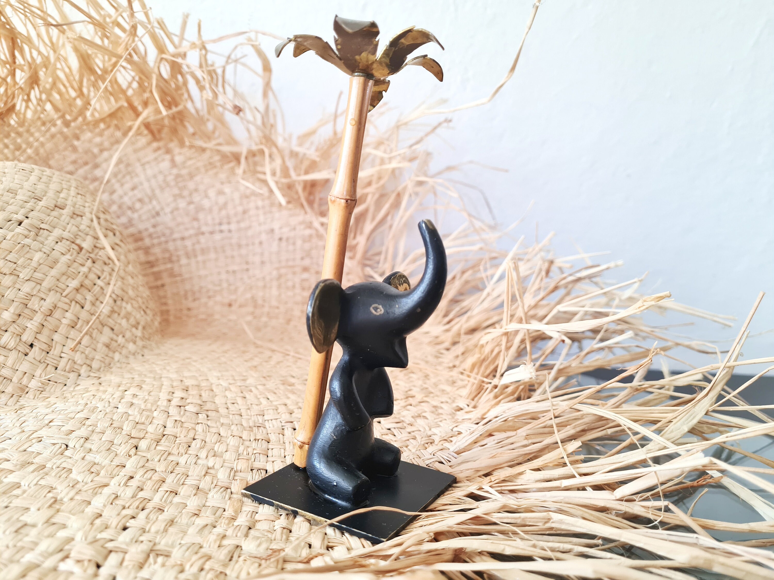 Mid Century Modern Elephant Figurine With Palm Tree Austrian Bronze ...