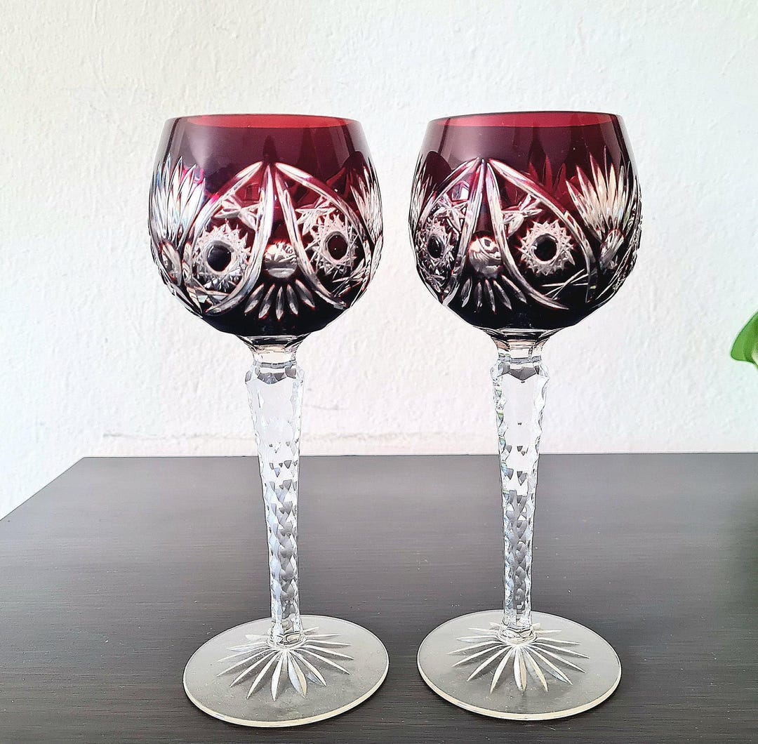 Ruby Red Wine Glasses 2pcs, Vintage Bohemian Nachtmann Crystal Cut to ...