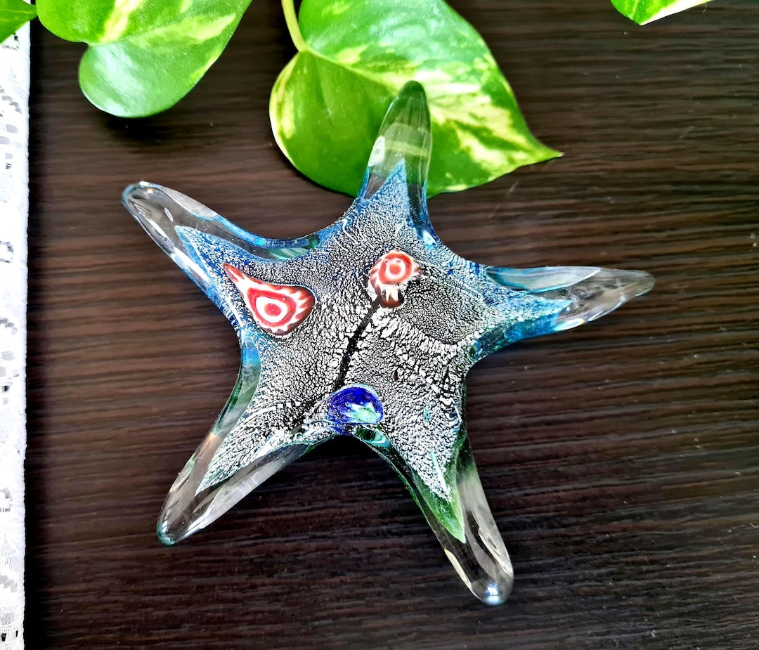 Starfish Paperweight Murano Art Glass in Green Blue Silver Sculpture ...