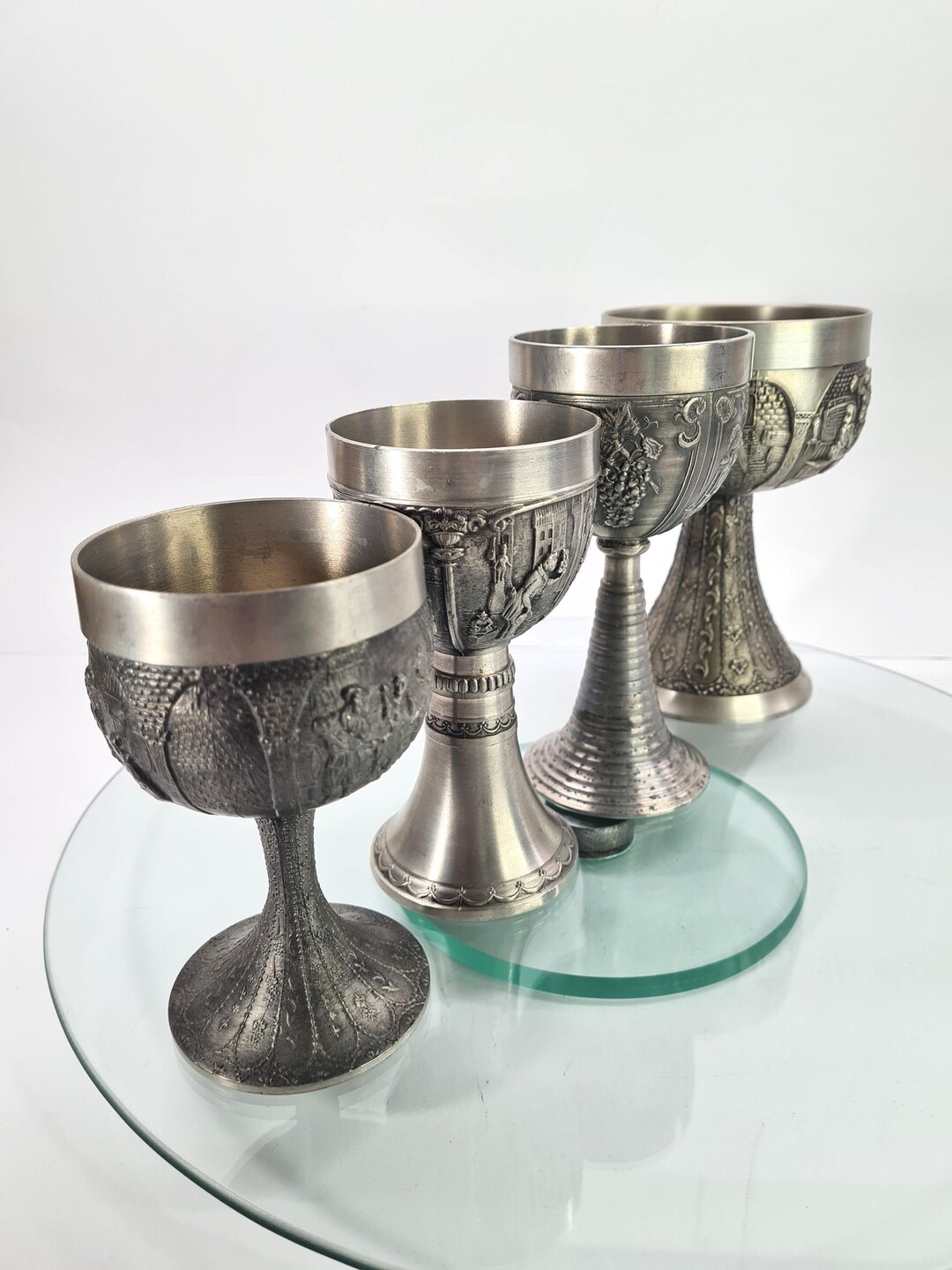 Vintage Pewter Goblet, Medieval Style Chalice With Embossed Hunting ...