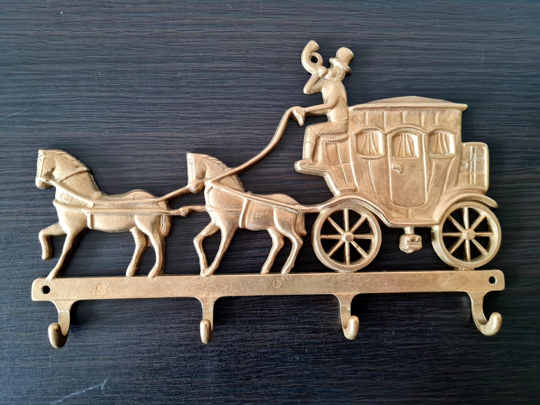 Brass Key Rack Holder Carriage and Two Horses, Equestrian Victorian ...