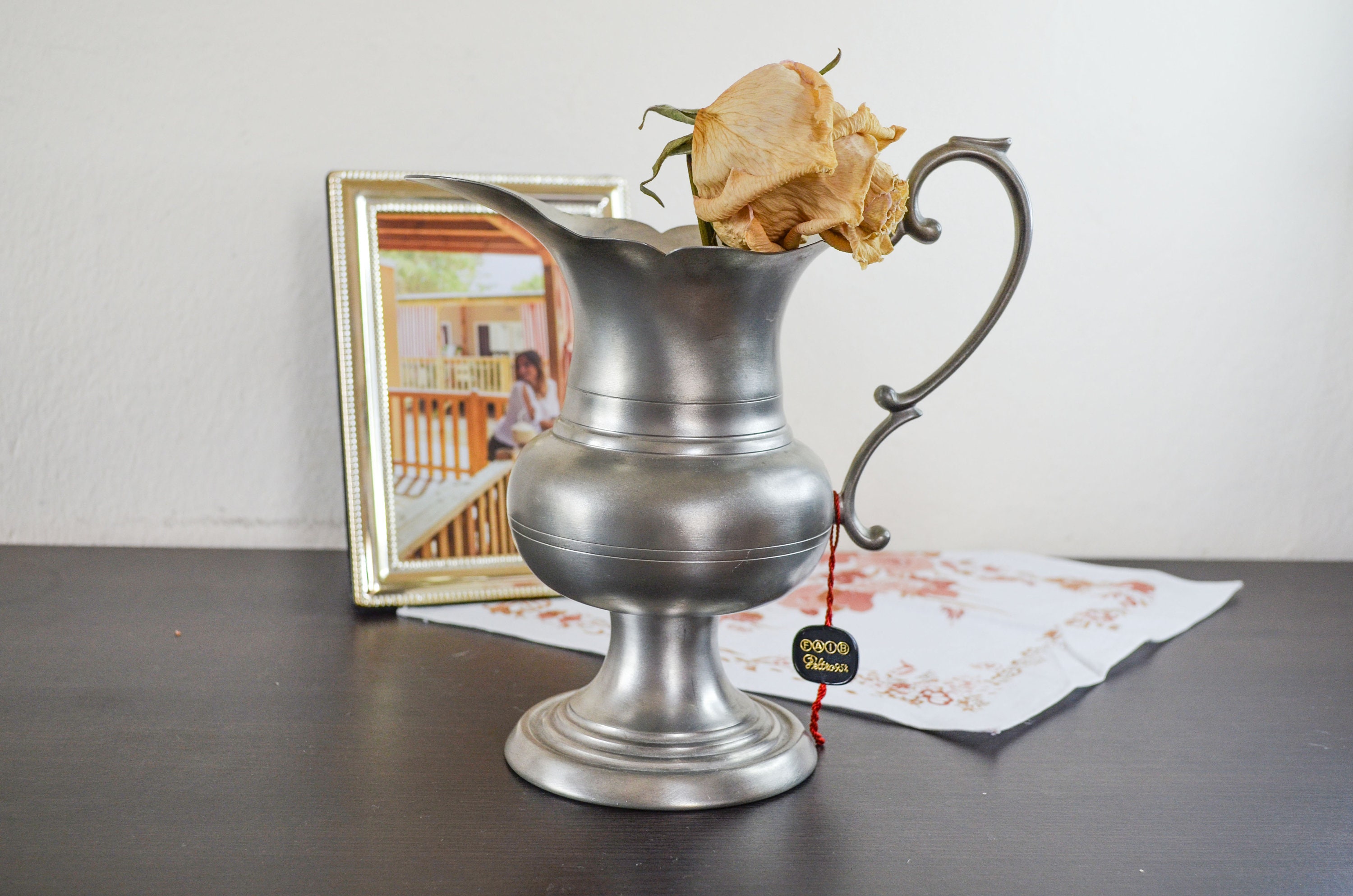 Italy Pewter Vase Pitcher Art Nouveau, Wine Jug or Water Carafe ...