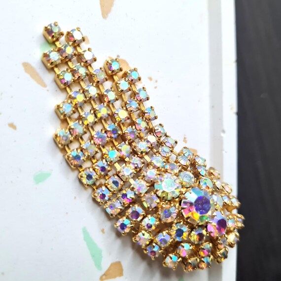 AB Waterfall Dangle Rhinestone Brooch, Iridescent Ele… - Gem