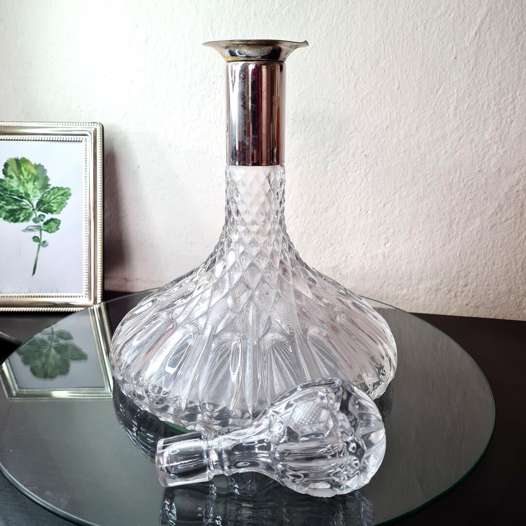 Vintage Crystal Ship Captains Decanter Stopper & Silver Rim Neck ...