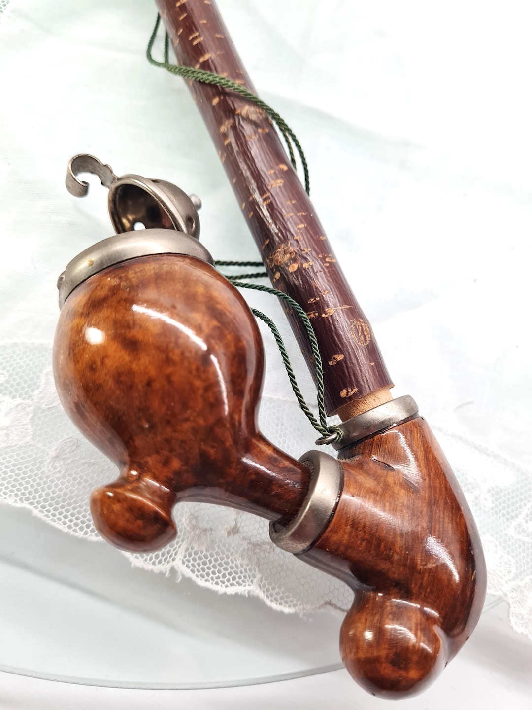 Antique Bavarian Tobacco Pipe With Wood Bowl Metal, 19th Century Folk ...