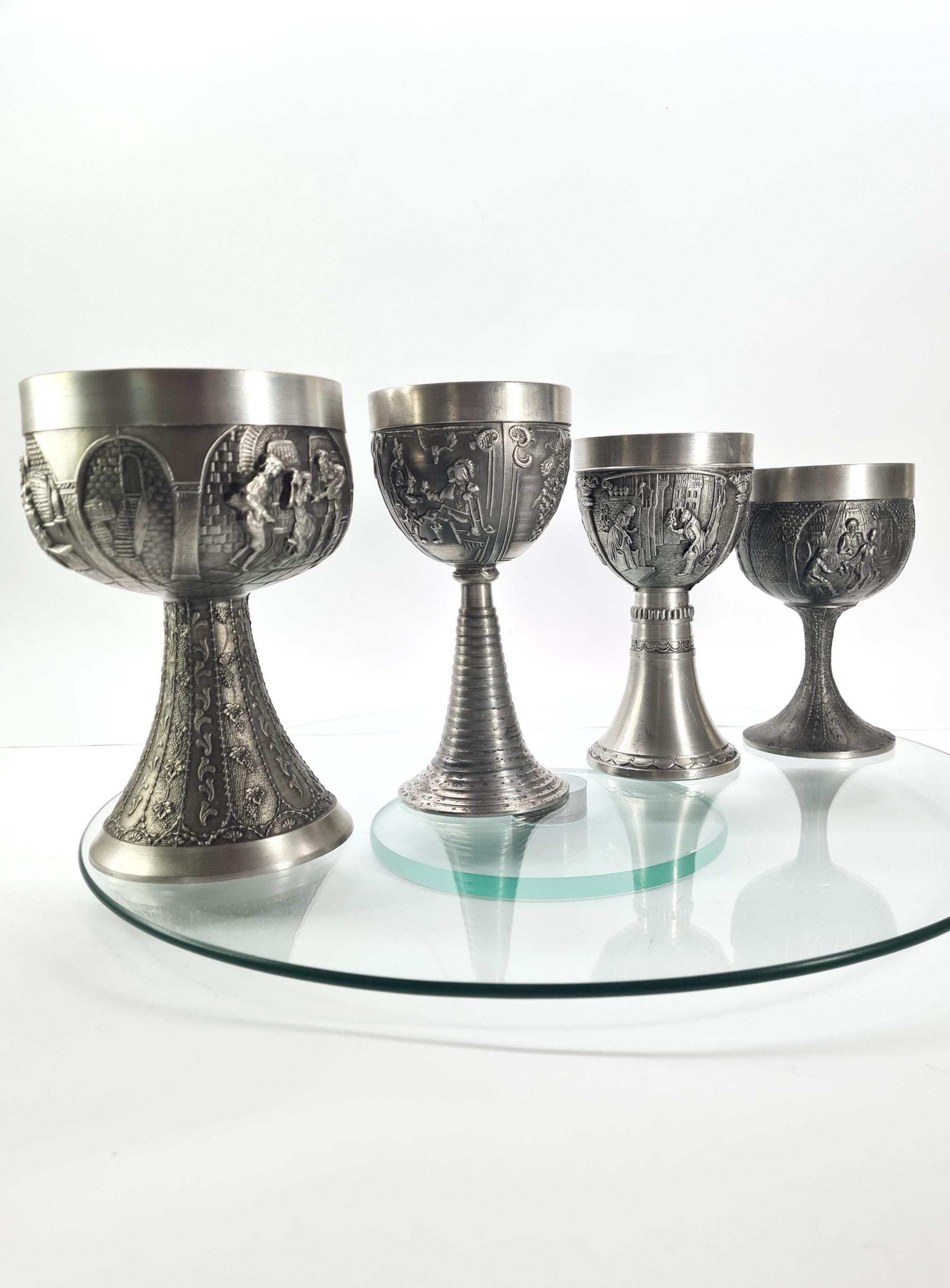 Vintage Pewter Goblet, Medieval Style Chalice With Embossed Hunting ...