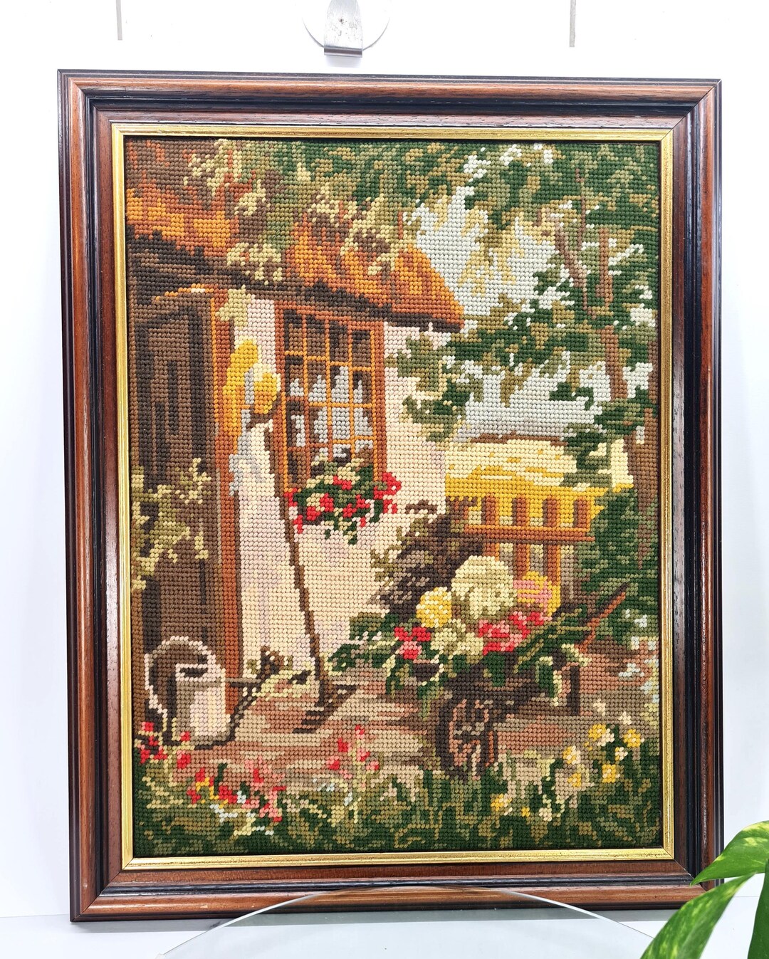 Quadro de ponto cruz vintage com tema de casa de campo e jardim ...