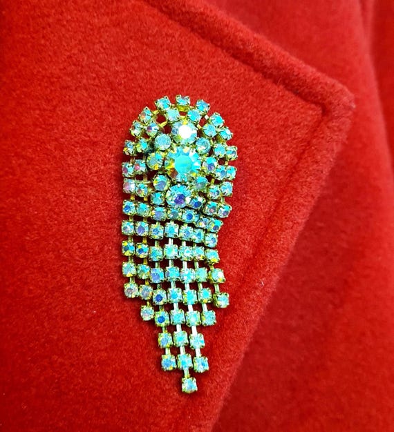 AB Waterfall Dangle Rhinestone Brooch, Iridescent Ele… - Gem