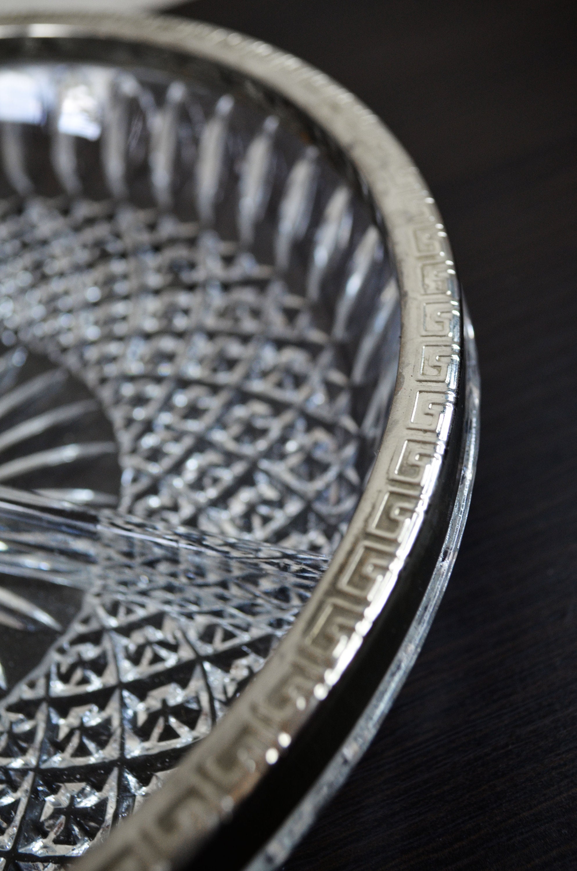 Silver Rimmed Crystal Divided Serving Bowl Dish Plate, Vintage England ...