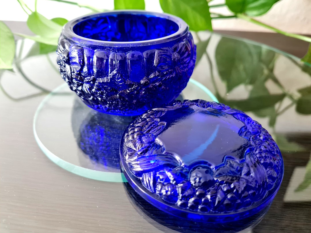 Rare Art Deco Jewelry Trinket Box Cobalt Blue Glass, Vanity Dresser ...