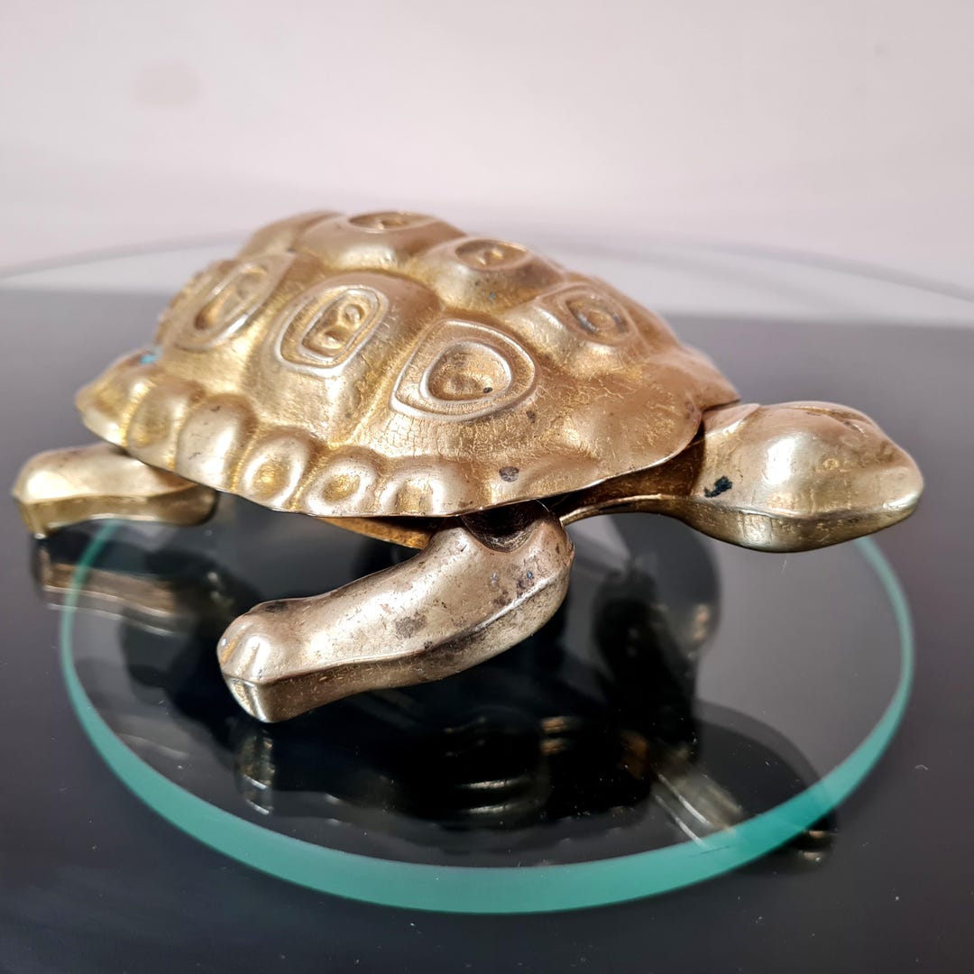 Sea Turtle Trinket Box for Jewelry Treasures, Mid Century Brass ...