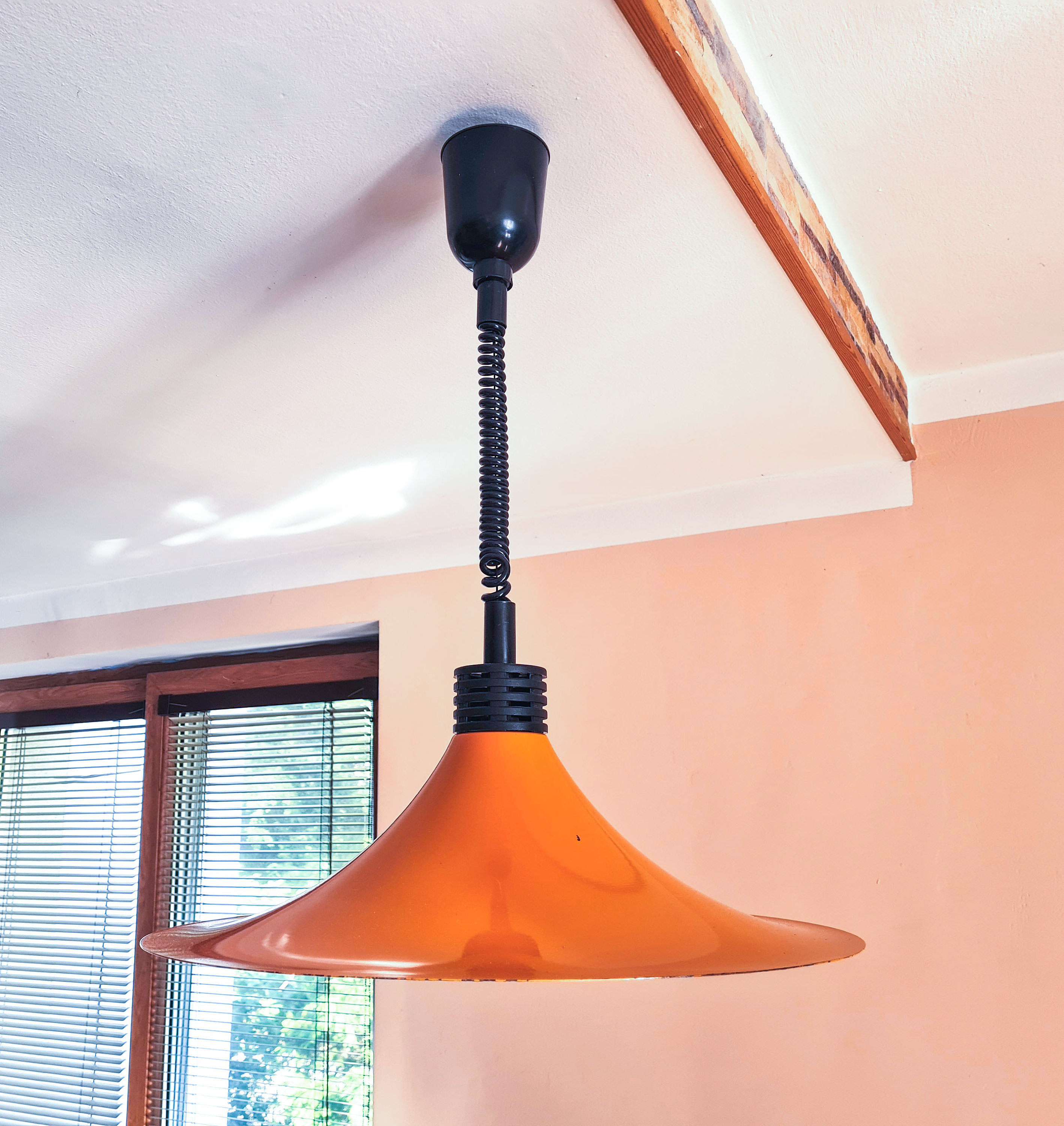 Modern 70s Orange Pull Down Pendant Light, Dining Room Space Age Atomic ...