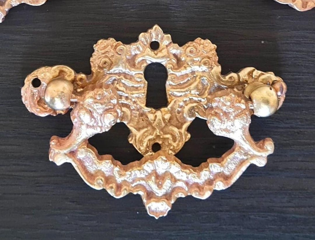 French Ornate Drawer Pull Handle Keyhole Cover, Antique Key Hole Plate ...
