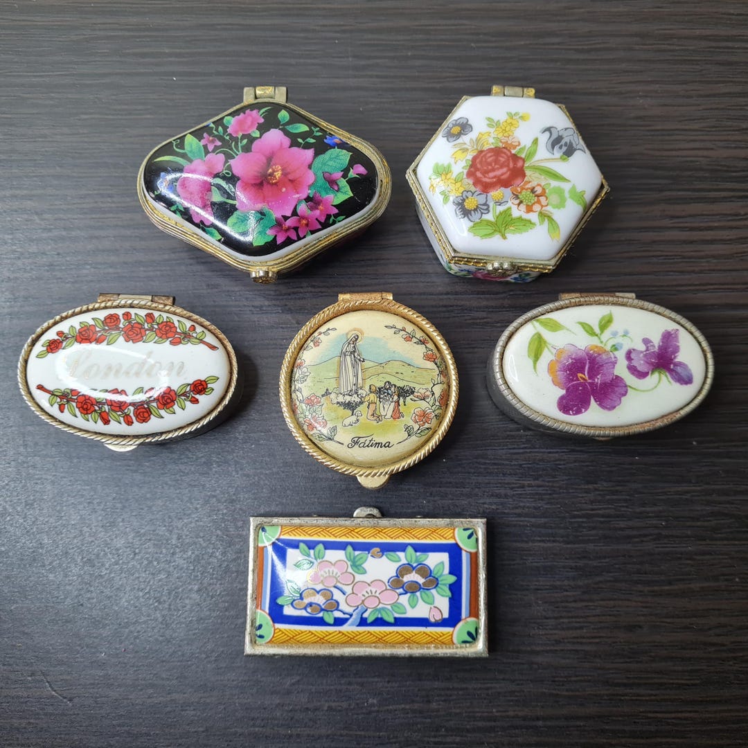 Porcelain Pill Box, Victorian Pocket Metal Snuff Box, Miniature Pillbox ...