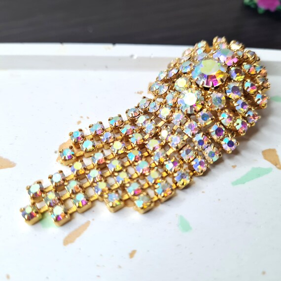 AB Waterfall Dangle Rhinestone Brooch, Iridescent Ele… - Gem