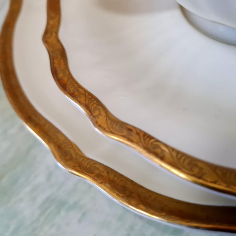 Conjunto de chá ou café Trio Rosenthal com borda em marfim e dourado, 3 ...