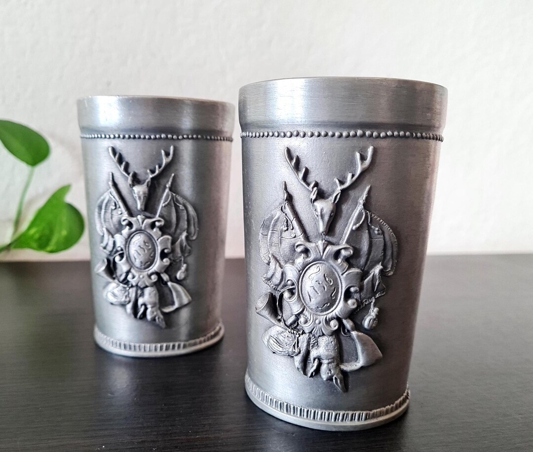 Pewter Cup Tumbler Goblet With Hunt Coat of Arms, Metal Wine Glass ...