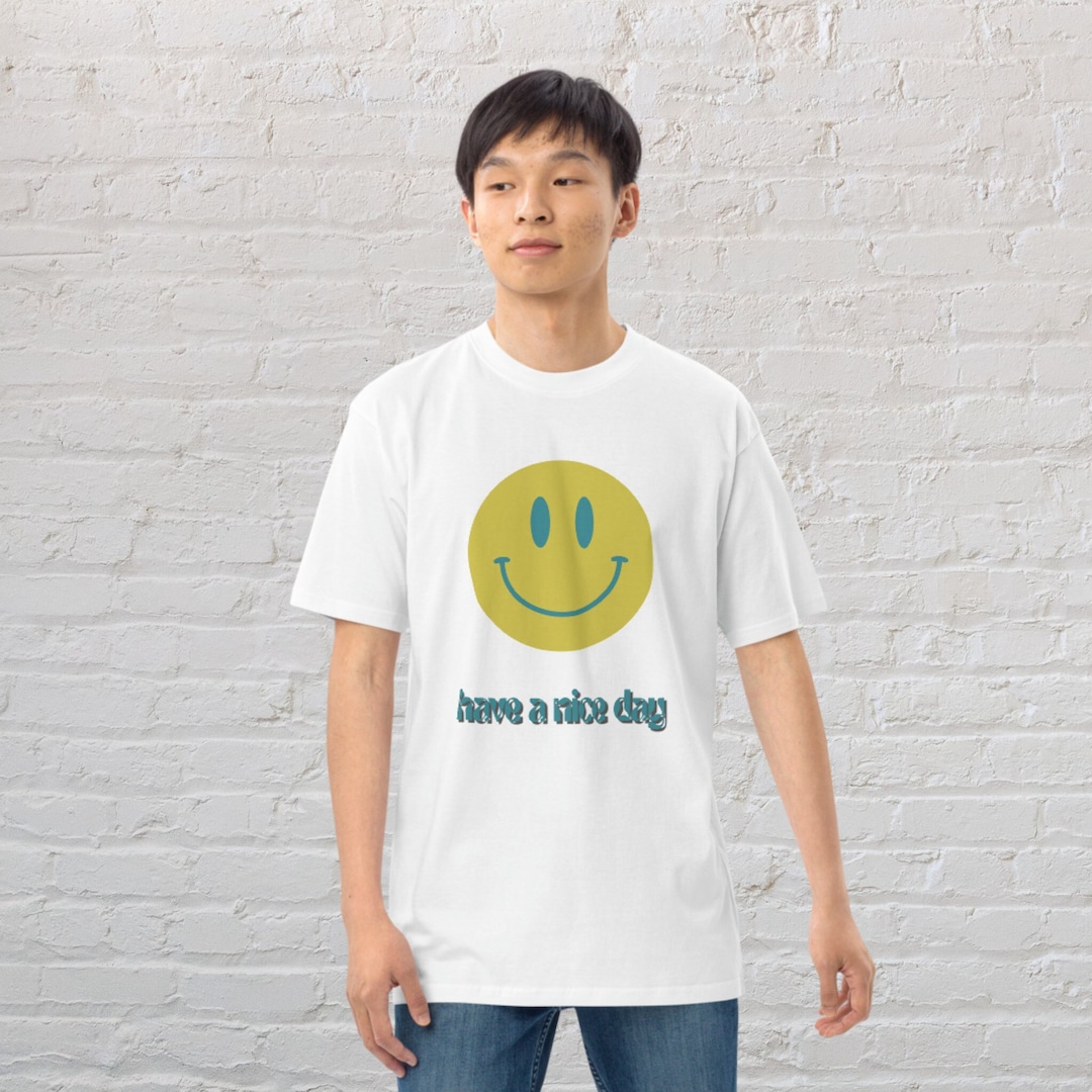 Yellow Smiley Face T-shirt | Have a Nice Day Shirt | Heavyweight T ...