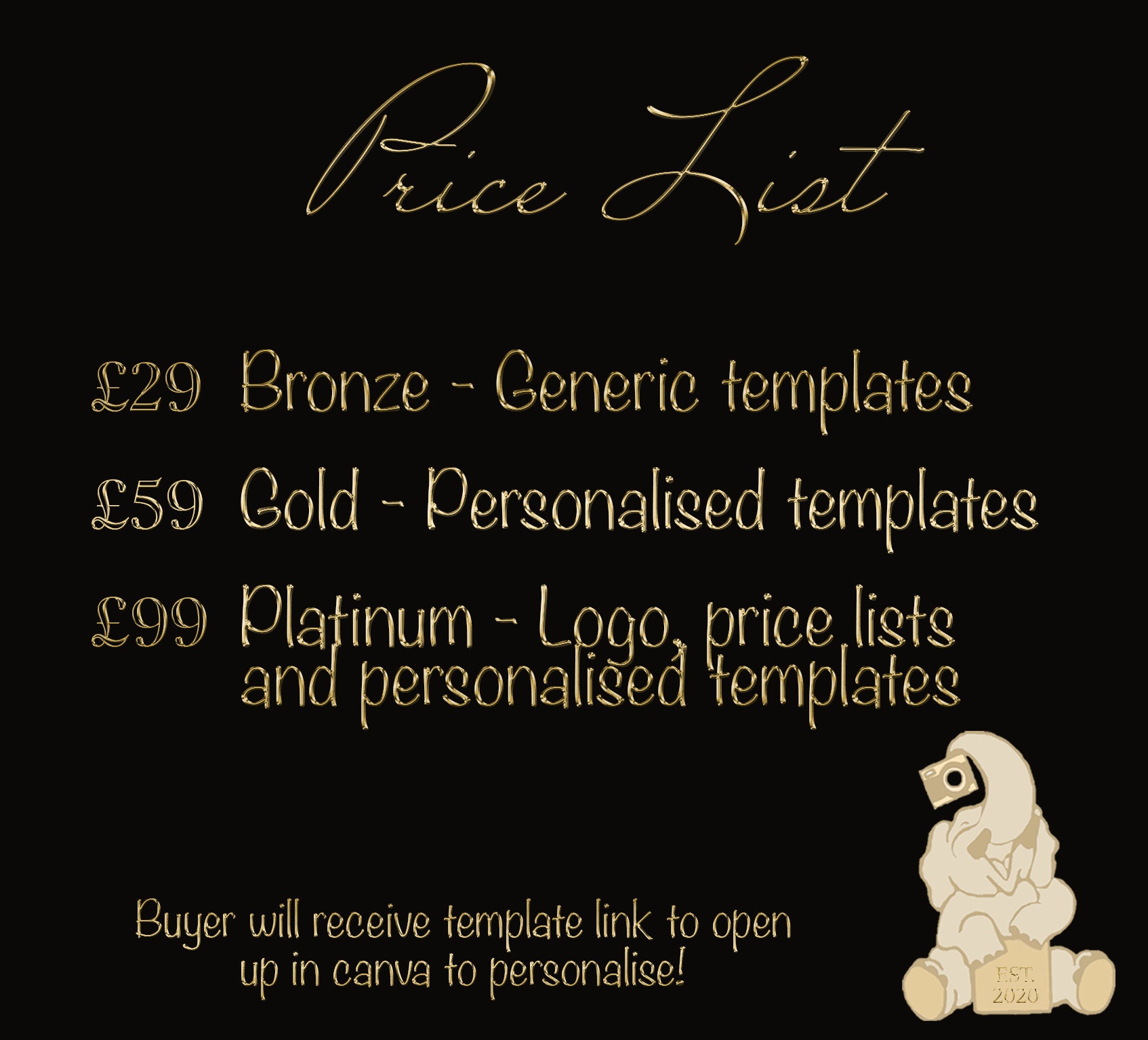 Social Media Gold Text Templates Personalised Logo and Price - Etsy