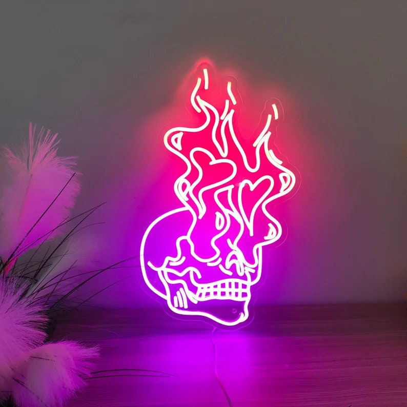 Skull Head Neon Sign/ Custom Devil Art Neon Light /skull Fire - Etsy