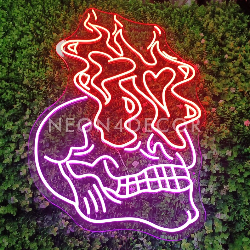 Skull Head Neon Sign/ Custom Devil Art Neon Light /skull Fire - Etsy