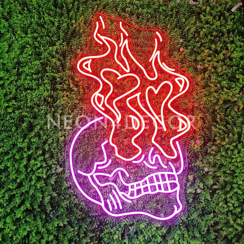Skull Head Neon Sign/ Custom Devil Art Neon Light /skull Fire - Etsy