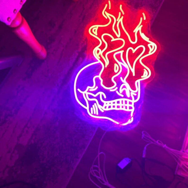 Skull Head Neon Sign/ Custom Devil Art Neon Light /skull Fire - Etsy