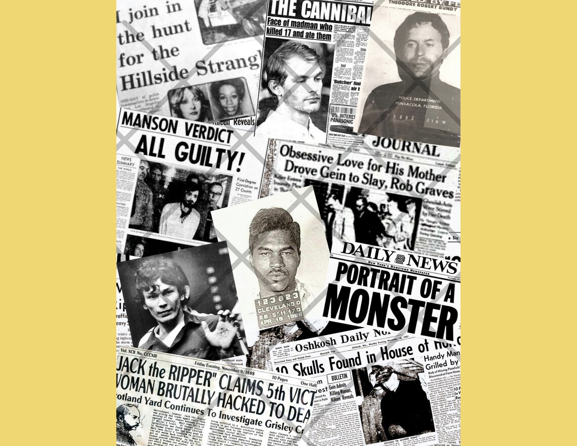 True Crime Serial Killer Newspaper Clipping Files in Portrait - Etsy