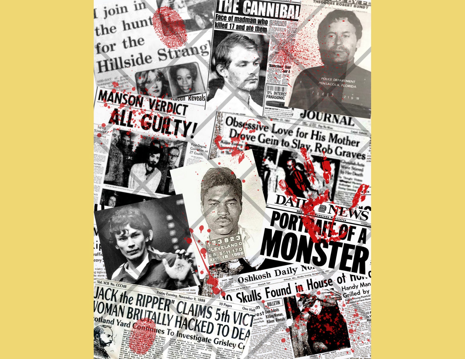 True Crime Serial Killer Newspaper Clipping Files in Portrait - Etsy