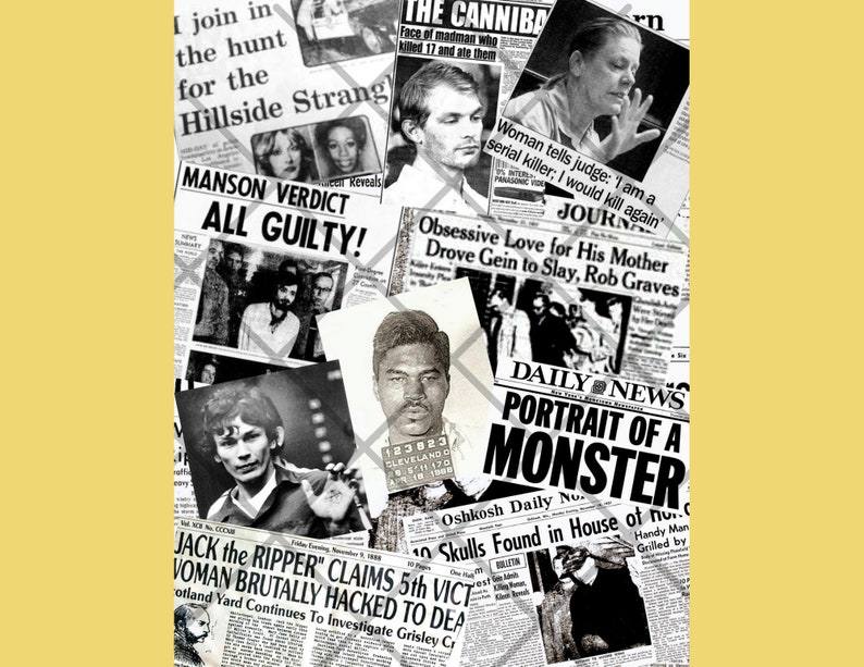 True Crime Serial Killer Newspaper Clipping Files in Portrait 6 Full ...