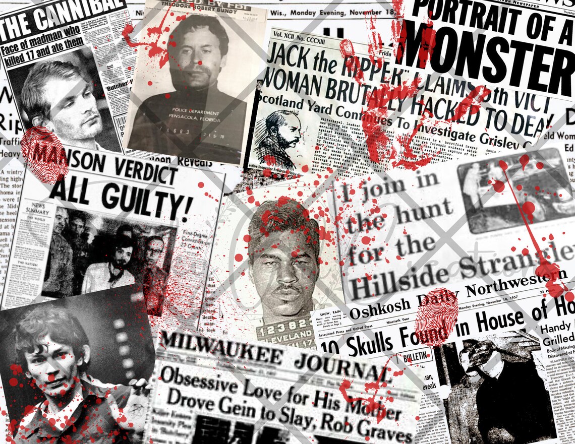 True Crime Serial Killer Newspaper Clipping Files in Landscape - Etsy