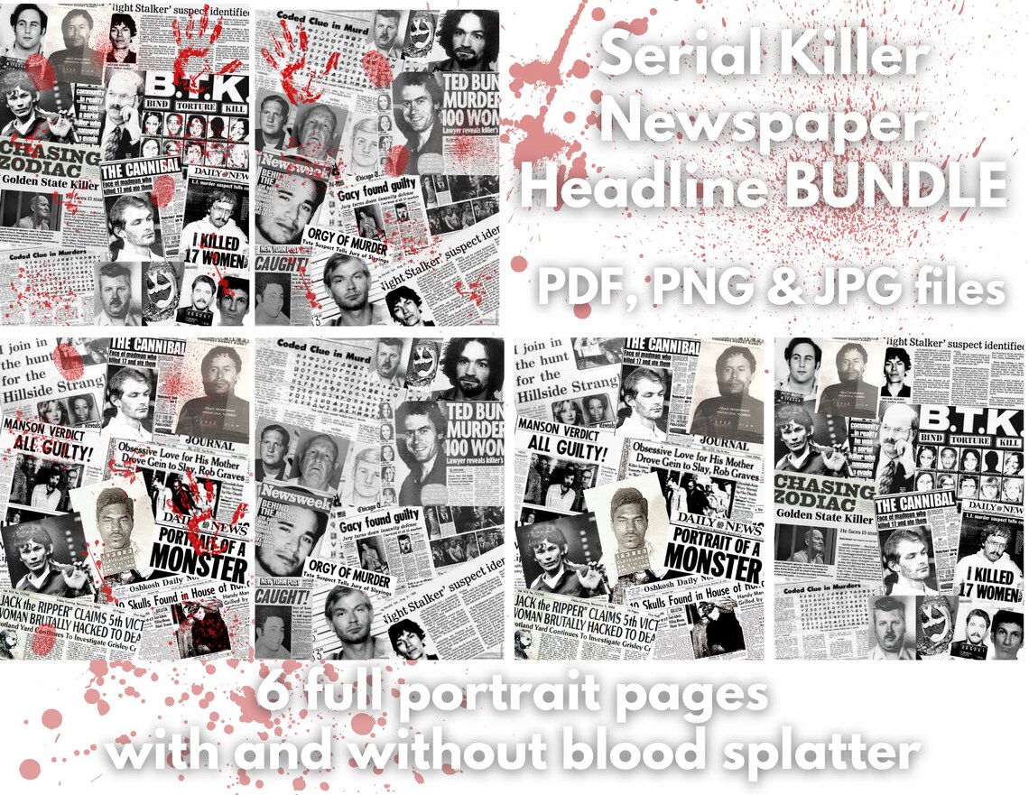 True Crime Serial Killer Newspaper Clipping Files in Portrait - Etsy