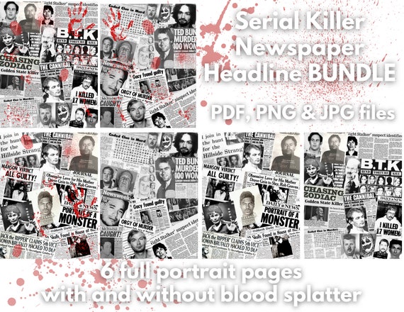 True Crime Serial Killer Newspaper Clipping Files in Portrait - Etsy