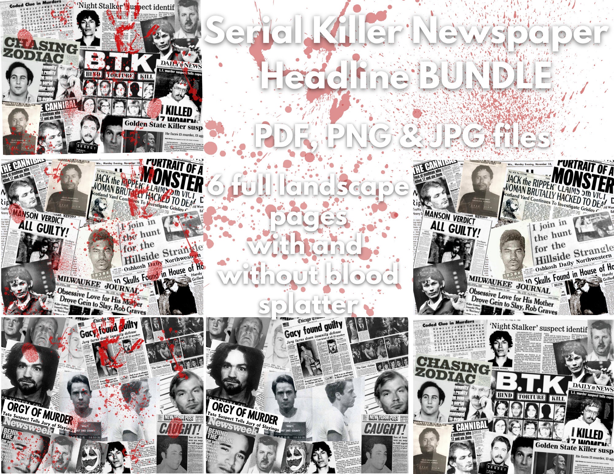 True Crime Serial Killer Newspaper Clipping Files in Landscape - Etsy