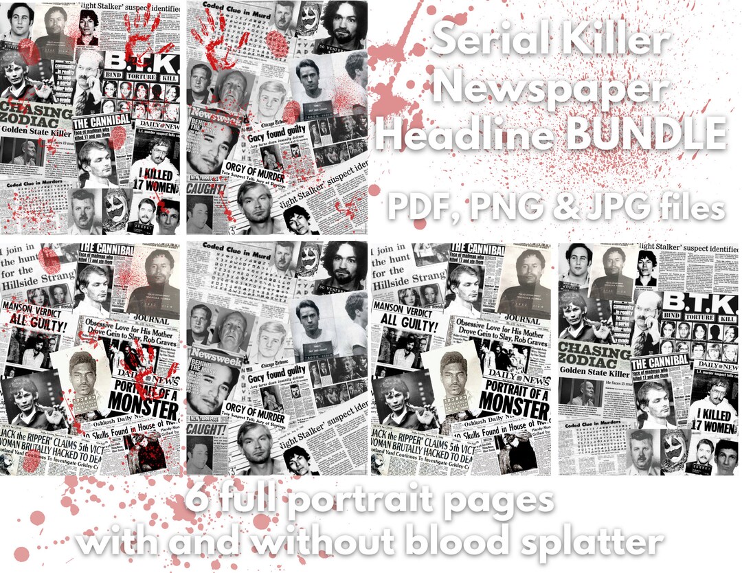 True Crime Serial Killer Newspaper Clipping Files in Portrait - Etsy