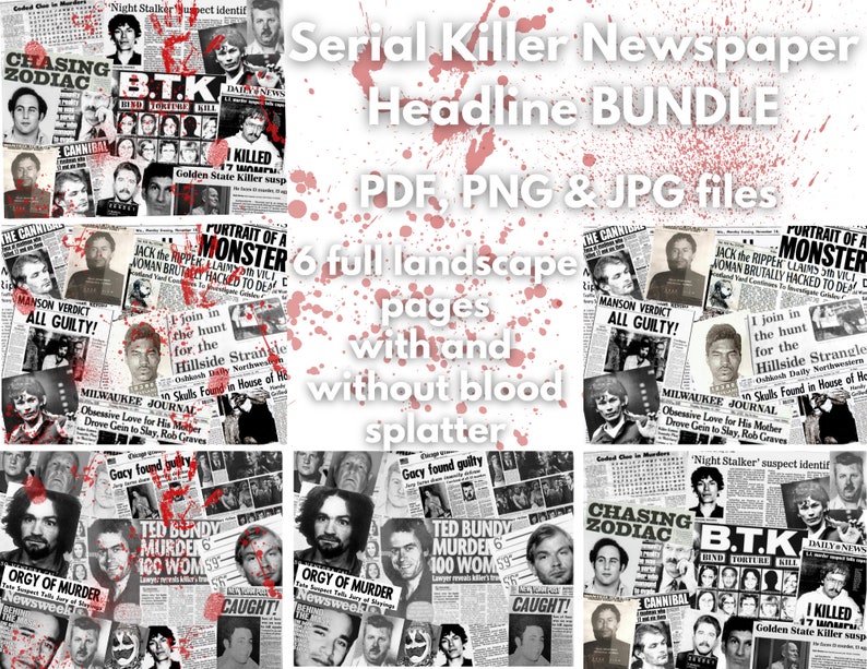 True Crime Serial Killer Newspaper Clipping Files in Landscape - Etsy