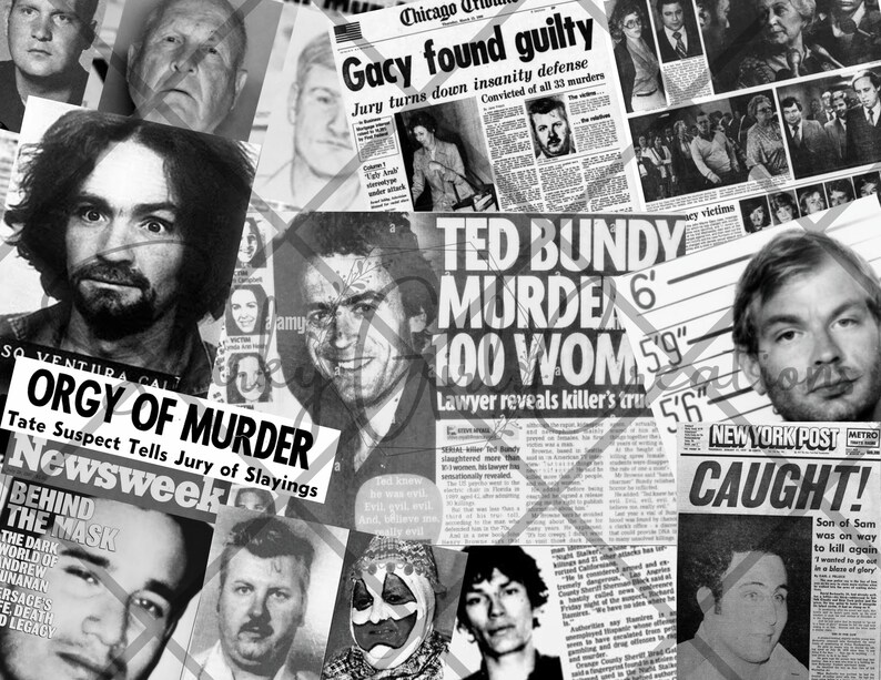 True Crime Serial Killer Newspaper Clipping Files in Landscape - Etsy
