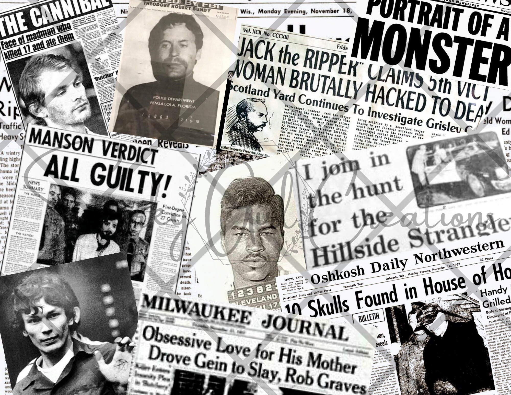 True Crime Serial Killer Newspaper Clipping Files in Landscape - Etsy