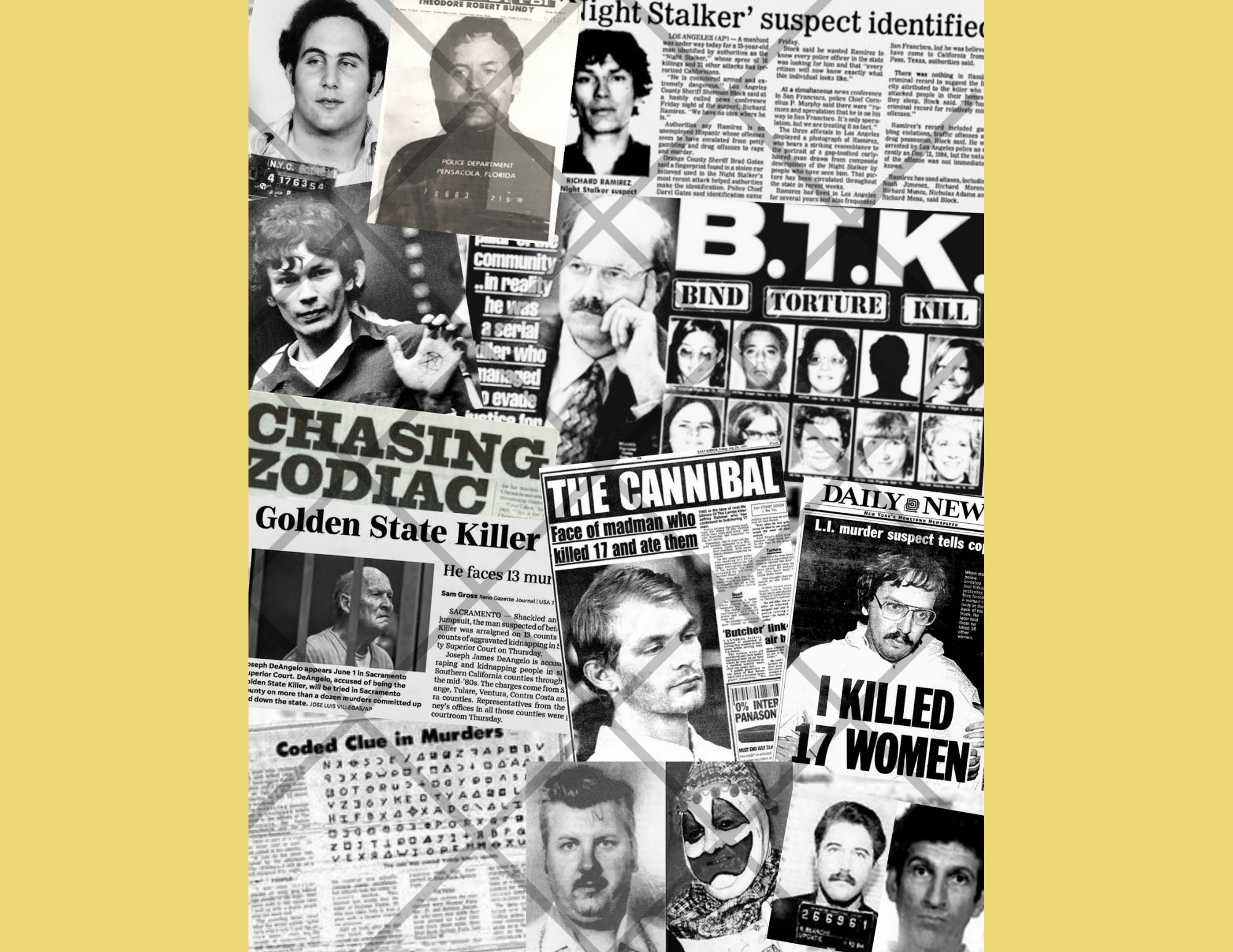 True Crime Serial Killer Newspaper Clipping Files in Portrait - Etsy UK