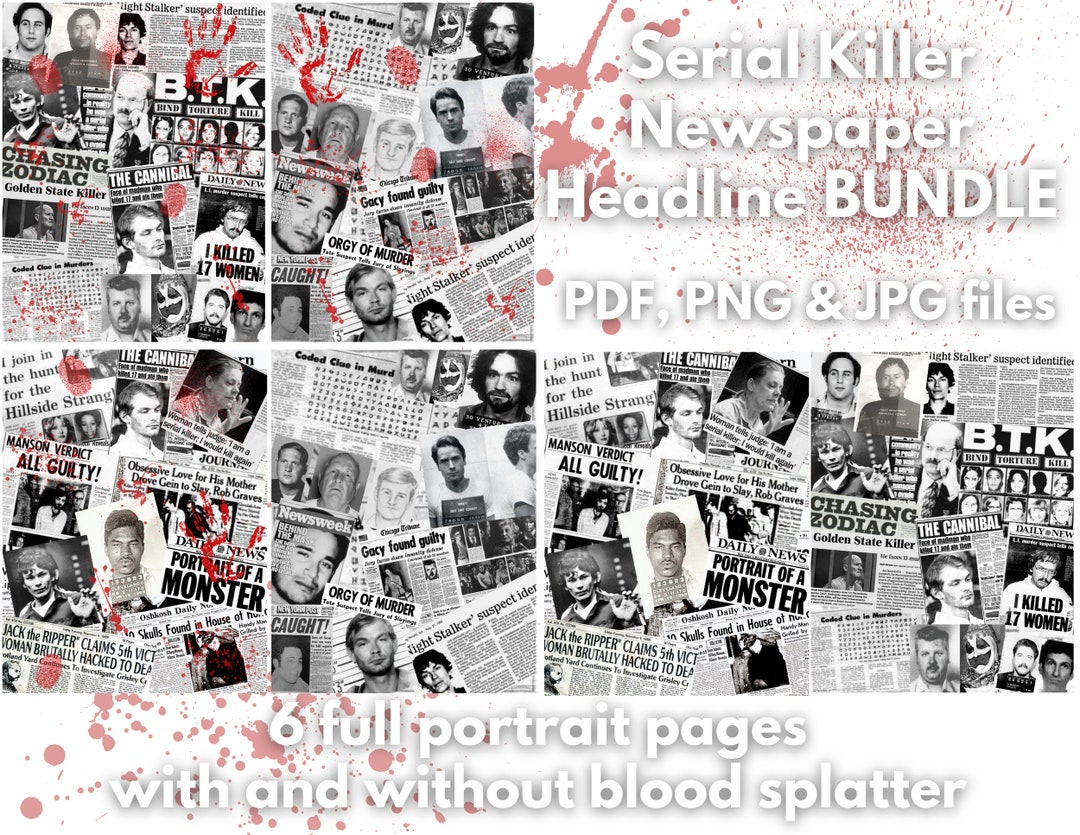 True Crime Serial Killer Newspaper Clipping Files in Portrait 6 Full ...