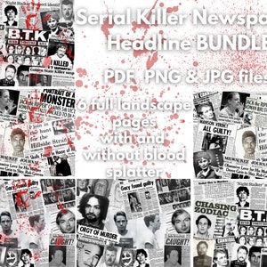 True Crime Serial Killer Newspaper Clipping Files in Landscape 6 Full ...