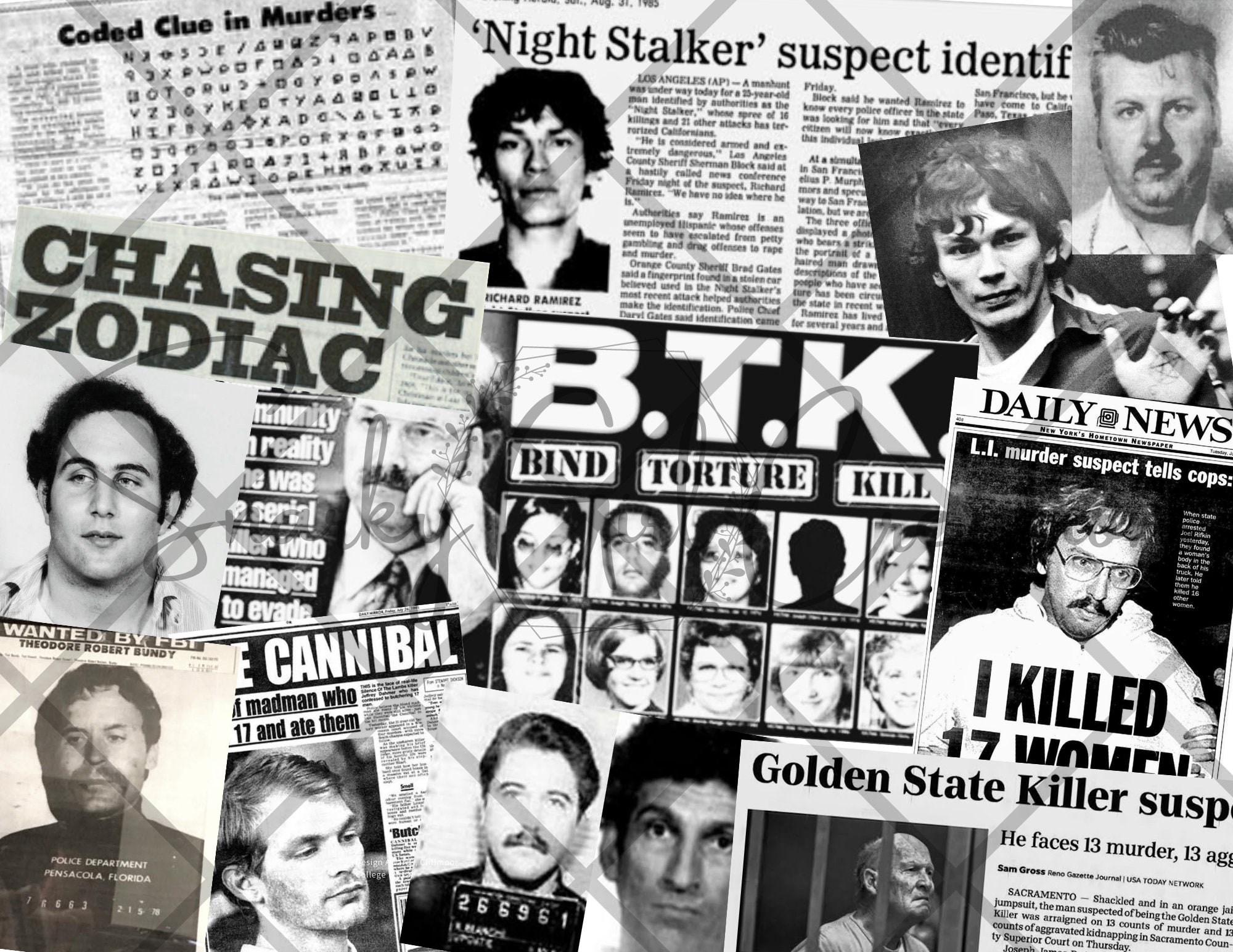 True Crime Serial Killer Newspaper Clipping Files in Landscape - Etsy